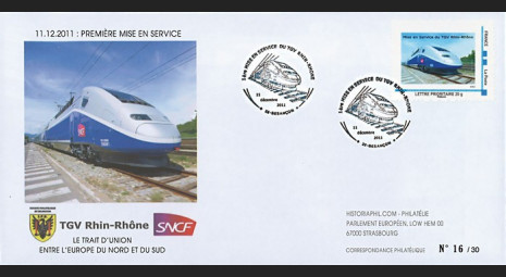 TGV11-2B : 2011 - FDC "1ère Mise en Service TGV Rhin-Rhône - TGV 2N2 Euroduplex"