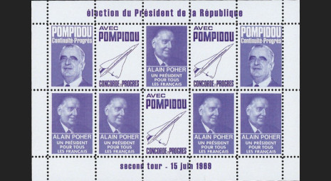 PRES69-VI : 1969 - Vignettes dentelées "Poher-Pompidou / Concorde" - violet