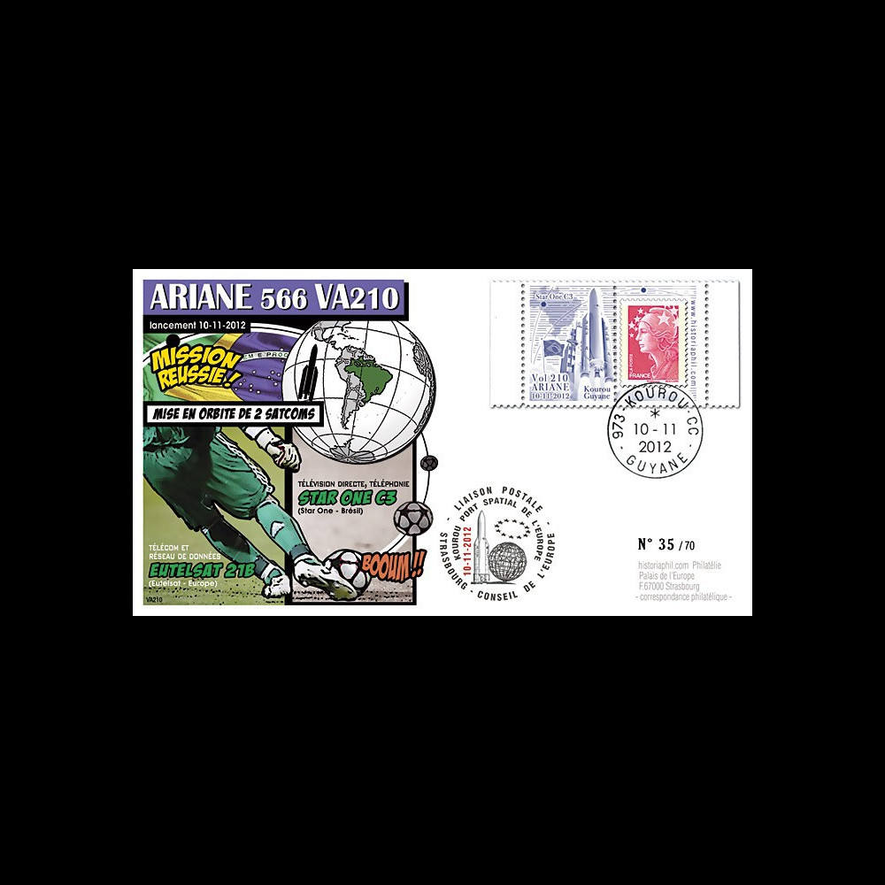 VA210L-T1 : 2012 - FDC Kourou ARIANE 5 Vol 210 - Star One C3 et ...