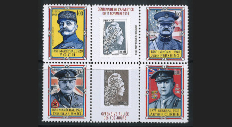 CENT18-1PT1-3 : 2018FR - 3 blocs PT ARMISTICE 1918 Foch, Pershing, Haig ...