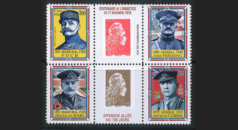 CENT18-1PT1-3 : 2018FR - 3 blocs PT ARMISTICE 1918 Foch, Pershing, Haig ...