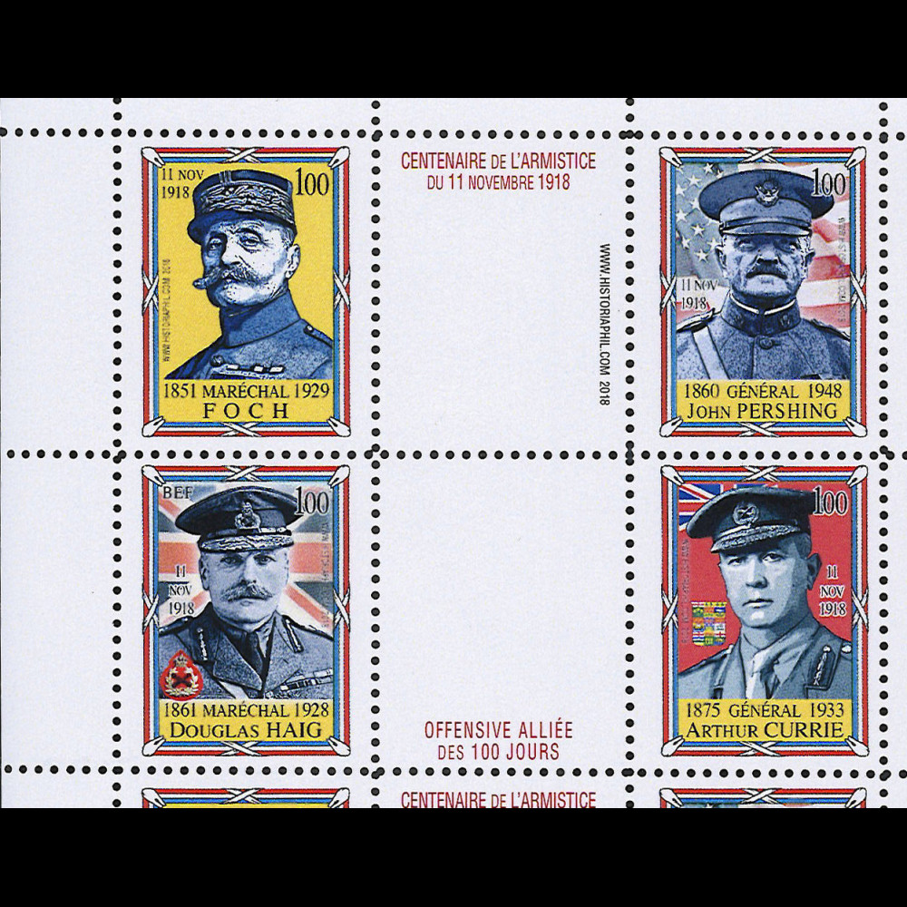 CENT18-1PTF : 2018FR - Cind sheet ARMISTICE 1918 - Foch, Pershing, Haig ...