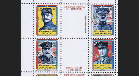 CENT18-1PTF : 2018FR - feuille vign. ARMISTICE 1918 Foch, Pershing ...