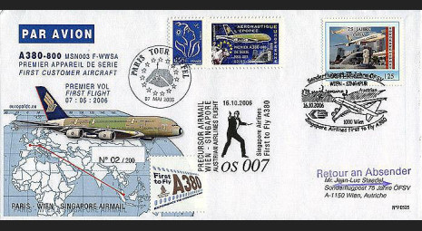 A380-25: FFC Austria 2006 "AIRBUS A380 - Wien-Singapore JAMES BOND 007 ...
