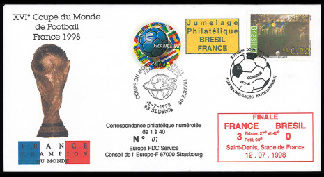 FIFA98-7T2 FDC Football World Cup France 1998 - FINAL FRANCE-BRAZIL 3-0
