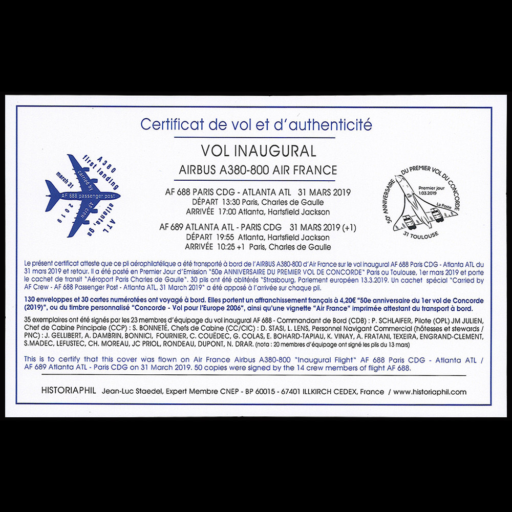 CO-RET88C: PC "50 years CONCORDE 1969-2019" by AIRMAIL Airbus A380 ...